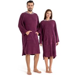 Badeponcho Kangaroos "Dalia Surfponcho, ideal f&uuml;r Sauna, Spa & im Urlaub" Gr. L, beere, L:118cm, Veloursfrottier, Hausm&auml;ntel, weich, Uni-Farben mit Streifen, leicht, Unisex, f&uuml;r Damen und Herren