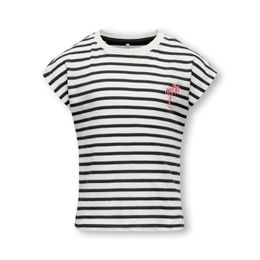 Rundhalsshirt KIDS Only "KOGTRINE BATSLEEVE STRUCTURE TOP JRS", M&auml;dchen, Gr. 122/128, blau (cloud dancer stripes:night sky, emb), Jersey, Obermaterial: 60% Baumwolle, 40% Polyester, gestreift, relaxed fit, Rundhals, Shirts Rundhalsshirt