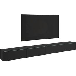Lowboard Home Affaire "Vera, TV-Schrank, Breite 300 cm, verschiedene Farbausf&uuml;hrungen", graphite schwarz matt, B:300cm H:32cm T:33cm, Sideboards, Lowboard, Mit LED, 4 Klappen, grifflose Fronten, h&auml;ngend oder stehend