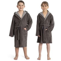 Kinderbademantel Kangaroos "Dalia, Ideal f&uuml;r Zuhause, Schwimmbad oder im Urlaub" Gr. 128, anthrazit, L:84cm, Veloursfrottier, Hausm&auml;ntel, Uni-Farben mit Streifen