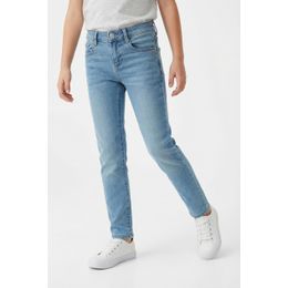 Skinny-fit-Jeans s.Oliver JUNIOR, M&auml;dchen, Gr. 170, N-Gr, blau (blaureg), Denim/Jeans, Obermaterial: 80% Baumwolle, 18% Polyester, 2% sonstige Fasern, unifarben, skinny fit kn&ouml;chellang, Jeans, im Five-Pocket Style