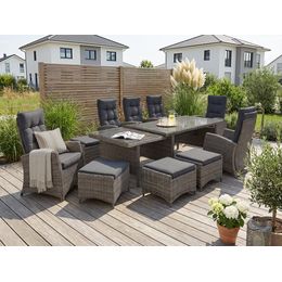 Garten-Essgruppe Konifera "Monaco", grau, Polyrattan, Sitzm&ouml;bel-Sets, Gartenm&ouml;bel-Set, f&uuml;r 10 Personen Aluminium, Polyrattan, R&uuml;ckenlehne verstellbar, Topseller