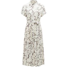 Ragwear Damen A-Linien-Kleid "Liora Print", wei&szlig;, Gr. XL, Material: 100% Viskose, Kleider, Wadenlanges Kurzarmkleid mit Bindeband