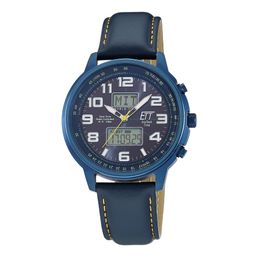 Funkchronograph ETT "Hunter", blau, blau, Armbanduhren, Herren, Armbanduhr, Solar, Herrenuhr, Lederarmband, analog, digital