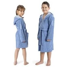 Kinderbademantel Kangaroos "Dalia, Ideal f&uuml;r Zuhause, Schwimmbad oder im Urlaub" Gr. 128, blau, L:84cm, Veloursfrottier, Hausm&auml;ntel, Uni-Farben mit Streifen