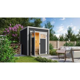 Gartenhaus Weka "BATU 1, 28 mm, Flachdach", grau (dunkelgrau), ohne Fu&szlig;boden, ohne Dacheindeckung, Massivholz, Gartenh&auml;user, Gartenhaus, 28 mm starke Blockbohlen, in verschiedenen Farben