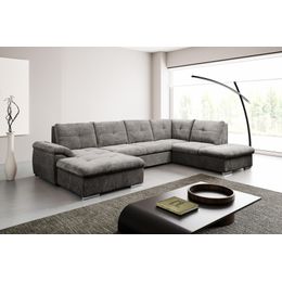 Wohnlandschaft WERK2 "Arena, B/T: 339/220 cm breit, moderner, einladender Sitzkomfort", anthrazit, B:339cm H:97cm T:220cm, 100% Polyester, Sofas, Wohnlandschaft, mit Schlaffunktion und Bettkasten, U-Form