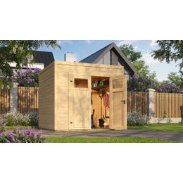 Gartenhaus Weka "Batu 1,5, Flachdach", beige (naturbelassen), ohne Fu&szlig;boden, ohne Dacheindeckung, Massivholz, Gartenh&auml;user, Gartenhaus, 28 mm starke Blockbohlen, in verschiedenen Farben