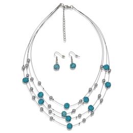 Ohrring und Ketten Set Firetti "Blue Crystal", blau (metallfarben, hellblau, hellblau), Schmuck_Sets, Damen, Metall, bunt, glitzernd, gl&auml;nzend, mit Glasstein