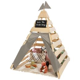 Spielhaus Muddy Buddy "Tipi-Zelt Dreamer", grau (natur, warmgrau), Spielh&auml;user, KinderB:135cm H:170cm T:135cm, Holz, Spielzelt Tipizelt, Holzschutz vorbehandelt, BxTxH: 135x135x170 cm, B:135cm H:170cm T:135cm