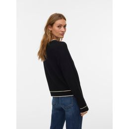 V&eacute;ro Moda VERO MODA Damen Strickpullover "VMGOLD LS O-NECK DOUBLE CONTRAST PULL"schwarz detail:with birch, Gr. L, unifarben mit Farbeinsatz, Strick,
