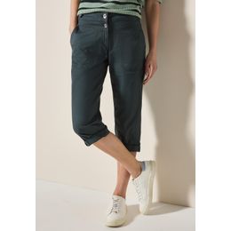 Caprihose Cecil "Style New York", Damen, Gr. 31, N-Gr, slate khaki, Web, Obermaterial: 98% Baumwolle, 2% Elasthan, unifarben, normal kniebedeckend, Hosen Caprihose, Sommerhose mit Knopfdetails am Bund