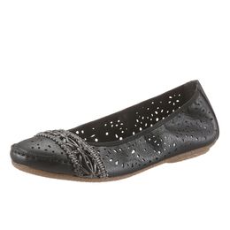 Rieker Damen Ballerina, Gr. 39, schwarz, Lederimitat, unifarben, Schuhe, Slipper, Flache Schuhe mit Rundum-Gummizug