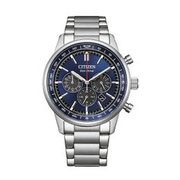 Chronograph Citizen "Classic Chrono", silberfarben, blau, Armbanduhren, Herren, Chronograph, Armbanduhr, Solar, Herrenuhr, Edelstahlarmband, analog, Big Date