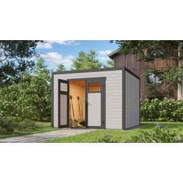 Gartenhaus Weka "Batu 3, Flachdach", grau (hellgrau), ohne Fu&szlig;boden, ohne Dacheindeckung, Massivholz, Gartenh&auml;user, Gartenhaus, 28 mm starke Blockbohlen, in verschiedenen Farben