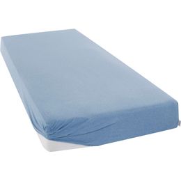 Spannbettlaken OTTO HOME "VALJE in Melange-Optik, hochwertiger Baumwoll-Jersey 130g/m&sup2;", blau (blau meliert), B:90cm L:200cm, Jersey, Obermaterial: 100% Baumwolle, Bettlaken, Spannbettlaken, Baumwolle, f&uuml;r Matratzen bis 25 cm H&ouml;he, Bettlaken aus Melange-Garn, Topseller