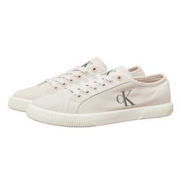Sneaker Calvin Klein Jeans "ESS VULC LOW CV MG WN", Damen, Gr. 39, creme, Textil, Schuhe Sneaker, Halbschuh, Freizeitschuh, Schn&uuml;rschuh in Retro-Optik