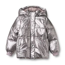 Steppjacke Wheat "Puffer jacket Eli", M&auml;dchen, Gr. 98, silber (silber flower meadow), Web, Obermaterial: 100% Polyester, gl&auml;nzend, A-Linie normal, B&uuml;ndchen, Jacken Steppjacke, Kunstfaser, wasserdicht, atmungsaktiv