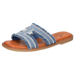 Pantolette Mustang Shoes, Damen, Gr. 37, blau (jeansblau), Textil, Schuhe Pantolette, Flats, Sandale im Jeans-Look mit Strass-Steinchen verziert