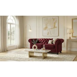 2-Sitzer Home Affaire "BRONNOY Chesterfield Sofa mit aufwendiger Knopfheftung, Breite 152 cm", rot, B:152cm H:75cm T:90cm, 100% Polyester, Sofas, Sofa mit geschwungenen Armlehnen, Chesterfield-Optik, Glamour