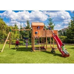 Spielturm Fungoo "My SPACE_XL Move+", braun (rot), Spielt&uuml;rme, KinderB:485cm H:305cm T:520cm, Holz, Metall, Polyethylen, mit Schaukel & Rutsche, B:485cm H:305cm T:520cm