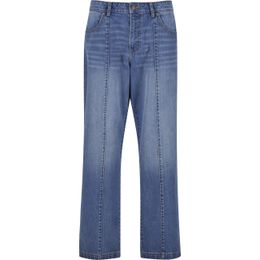 Bequeme Jeans Urban Classics "Urban Classics Wide Leg Denim With Dividing Seams", Herren, Gr. 31, Normalgr&ouml;&szlig;en, mid tiefblau washed, 100% Baumwolle, unifarben, Jeans