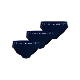 Slip "TH-3P BRIEF", Herren, Gr. L (52), blau (3x dunkelblau), Jersey, Obermaterial: 95% Baumwolle, 5% Elasthan, Tommy Hilfiger Underwear, kontrastfarbene Details, unifarben, k&ouml;rpernah, Unterhosen Slip, mit Tommy Hilfiger Logoschriftzug