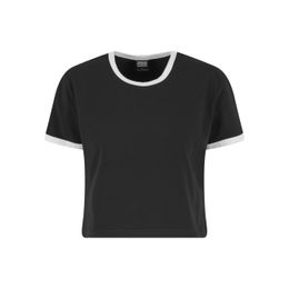 T-Shirt Urban Classics "Urban Classics Ladies Contrast Retro T-Shirt", Damen, Gr. L, schwarz, wei&szlig;, 95% Baumwolle, 5% Elasthan, unifarben, loose fit, Rundhals, Shirts T-Shirt