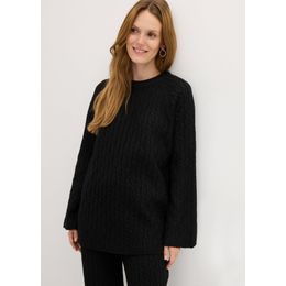 bonprix Damen Strickpullover "Oversize-Pullover mit Zopfmuster", schwarz, Gr. 52, unifarben, Strick, Obermaterial: 97% Polyester, 3% Wolle, Pullover,