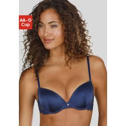 Push-up-BH Lascana "Alana", Damen, Gr. 75, Cup D, blau (dunkelblau), Spitze, Obermaterial: 41% Seide, 33% Polyester, 20% Polyamid, 6% Elasthan, BHs Push-up-BH, mit hohem Seidenanteil und edler Spitze, Dessous