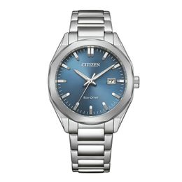 Solaruhr Citizen, silberfarben, dunkelblau, Armbanduhren, Herren, Armbanduhr, Damenuhr, Herrenuhr, Edelstahlarmband, analog, Big Date