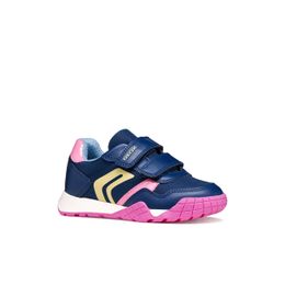 Sneaker Geox, M&auml;dchen, Gr. 34, blau kombinert, Lederimitat, Textil, Schuhe Sneaker, Halbschuh mit Kontrastbes&auml;tzen, Gr&ouml;&szlig;enschablone zum Download