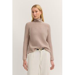 Rollkragenpullover Bugatti, Damen, Gr. XS, beige (40, beige), 40% Wolle, 30% Viskose, 20% Polyamid, 10% Kaschmir, unifarben, normal, ohne Ausschnitt, Rippb&uuml;ndchen, Pullover Rollkragenpullover, aus Woll-Kaschmir-Mix