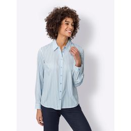 Classic Basics Damen Klassische Bluse, blau, Gr. 52, gemustert, mehrfarbig, 100% Polyester, Blusen