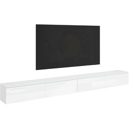Lowboard Home Affaire "Vera, TV-Schrank, Breite 300 cm, verschiedene Farbausf&uuml;hrungen", wei&szlig;, wei&szlig; hochglanz, B:300cm H:32cm T:33cm, Sideboards, Lowboard, Mit LED, 4 Klappen, grifflose Fronten, h&auml;ngend oder stehend