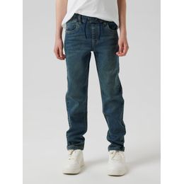 Slim-fit-Jeans name it "NKMRYAN SLIM SWE JEANS 5225-TH NOOS", Jungen, Gr. 122, N-Gr, blau (vintage dunkelblau denim), Denim/Jeans, Obermaterial: 70% Baumwolle, 27% Polyester, 3% Elasthan, leichte Abriebeffekte, slim fit lang, Jeans Slim-fit-Jeans