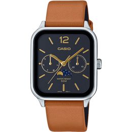 Quarzuhr, braun (cognacfarben, schwarz), CASIO TIMELESS COLLECTION, Armbanduhren, Damen, Quarzuhr, Armbanduhr, Herrenuhr, Damenuhr, Datum, Lederarmband, Mondphase