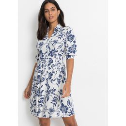 bonprix Damen Blusenkleid, blau, Gr. 40, Web, Obermaterial: 100% Viskose, Kleider, aus Viskose, mit Knopfleiste, ausgestellte Passform, mit 3/4-&Auml;rmeln