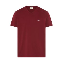 Gant Herren T-Shirt "SLIM SHIELD V-NECK T-SHIRT", rot, Basic, Gr. L, Jersey, Obermaterial: 100% Baumwolle, Shirts, mit einer kleinen Logostickerei
