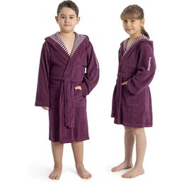 Kinderbademantel Kangaroos "Dalia, Ideal f&uuml;r Zuhause, Schwimmbad oder im Urlaub" Gr. 152, beere, L:102cm, Veloursfrottier, Hausm&auml;ntel, Uni-Farben mit Streifen