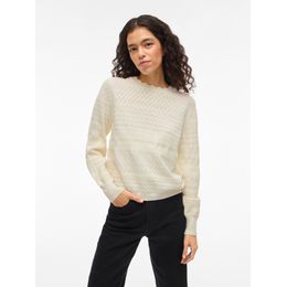 Strickpullover Vila "VIMILOS L/S O-NECK POINTELLE TOP - NOOS", Damen, Gr. M, beige (whisper wei&szlig;), Strick, Obermaterial: 52% Viskose, 28% Polyester, 20% Polyamid, unifarben, regular fit normal, Rundhals, Rippb&uuml;ndchen, Pullover Strickpullover