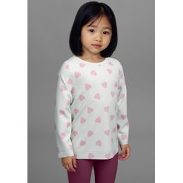 Langarmshirt Kidsworld "2er Pack 1x Herzen + 1x Unifarben Shirts", M&auml;dchen, Gr. 104/110, rot (bordeaux, gemustert herzen), Single Jersey, Obermaterial: 95% Baumwolle, 5% Elasthan, bedruckt, Basic h&uuml;ftbedeckend, Rundhals, Shirts Langarmshirt, 2er Pack Shirts mit Herzen