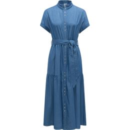 Maxikleid Ragwear "Liora Denim", Damen, Gr. XXL (44), Normalgr&ouml;&szlig;en, blau, Jeans, Material: 60% Baumwolle, 40% Viskose, figurumspielend ca. Mitte Wade, Rundhals, &Auml;rmel ohne &Auml;rmelschlitz abgesteppte Kante, Kleider Maxikleid, Wadenlanges Jeanskleid mit Bindeband