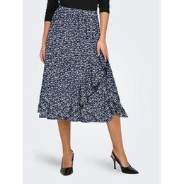 Wickelrock Only "ONLCARLY FLOUNCE LONG SKIRT", Damen, Gr. S (36), blau (night sky with cloud dancer flower), Web, Obermaterial: 97% Polyester, 3% Elasthan, gebl&uuml;mt, figurumspielend kniebedeckend, R&ouml;cke Wickelrock