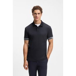 Poloshirt BOSS Green "Polo Zone", Herren, Gr. XXL, blau (dunkelblau402), Jersey, Obermaterial: 100% Baumwolle, unifarben, slim fit h&uuml;ftlang, B&uuml;ndchen, Shirts, mit Piqu&eacute;-Streifen und einem Logo am &Auml;rmel