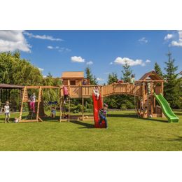 Spielturm Fungoo "MAXI SET SPIDER LAND", rot (rot, gr&uuml;n), Spielt&uuml;rme, KinderB:575cm H:305cm T:955cm, Holz, Metall, Polyethylen, mit Schaukel & Rutsche, Klettererweiterung, B:575cm H:305cm T:955cm