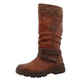 Winterstiefel Mustang SHOES "Tabitha", Damen, Gr. 38, Normalschaft, braun (cognac), Lederimitat, Textil, used, Schuhe Winterstiefel, Stiefel mit Zierriemchen und Blockabsatz