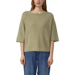Strickpullover s.Oliver, Damen, Gr. 40, oliv, Strick, Obermaterial: 76% Baumwolle, 24% Polyamid, meliert, unifarben, l&auml;ssig geschnitten h&uuml;ftbedeckend, Rundhals, Rollkante, Pullover Strickpullover, 3/4-Arm mit Rundhals