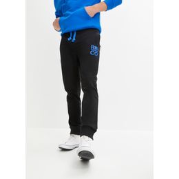 Jogginghose bonprix, Herren, Gr. 52/54, N-Gr, schwarz, Obermaterial: 60% Baumwolle, 40% Polyester, unifarben mit Farbeins&auml;tzen, regular fit, Hosen Jogginghose, aus Baumwolle und Polyester, mit seitlichen Eingrifftaschen