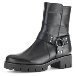 Bikerboots Gabor, Damen, Gr. 37, schwarz, Kalbsleder, unifarben, Schuhe Bikerboots, Blockabsatz, Stiefelette, Boots mit Nieten besetzt